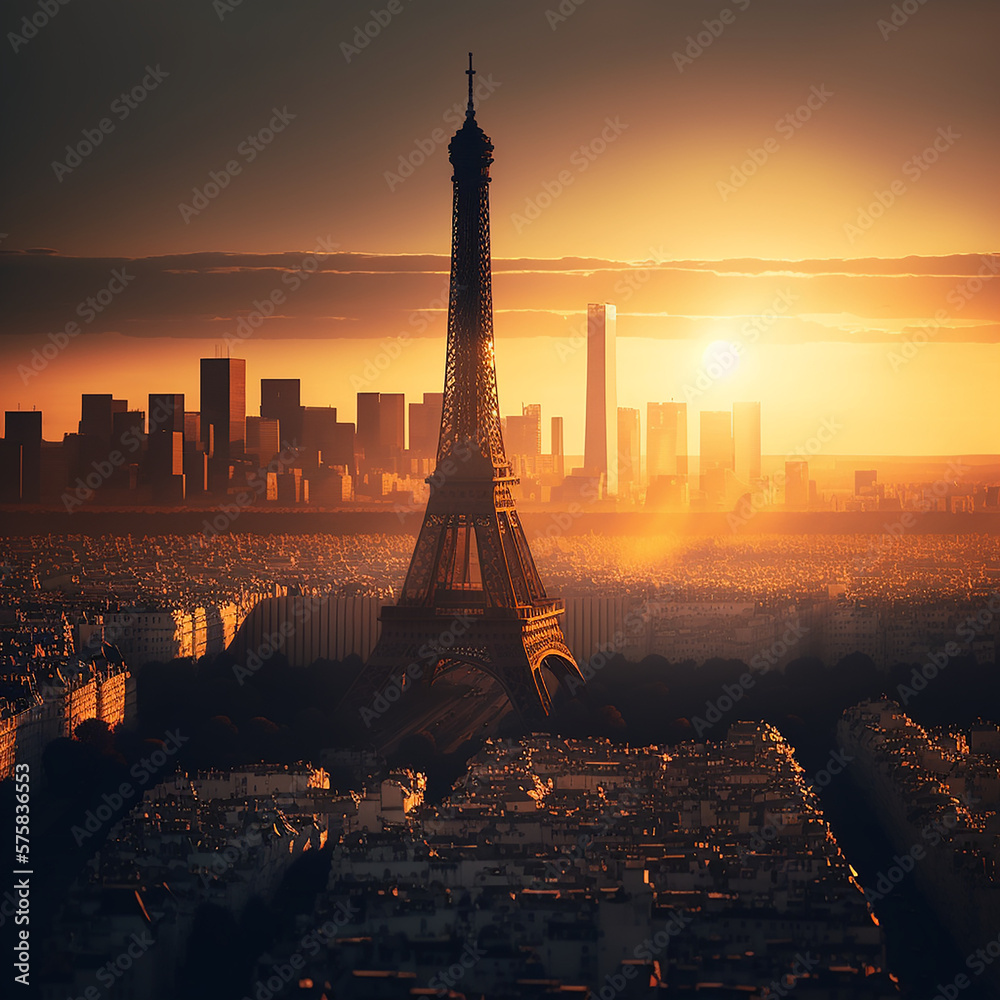 famous city skyline at sunset. The image could capture the city's most ...