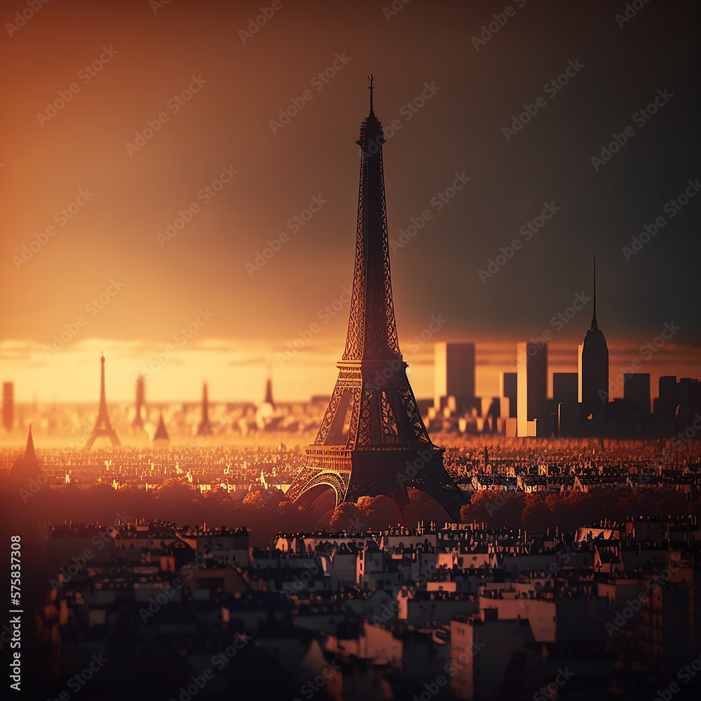 famous city skyline at sunset. The image could capture the city's most ...
