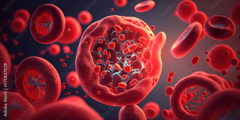 Mutation of red blood cells in vein after radiation. Banner biology ...