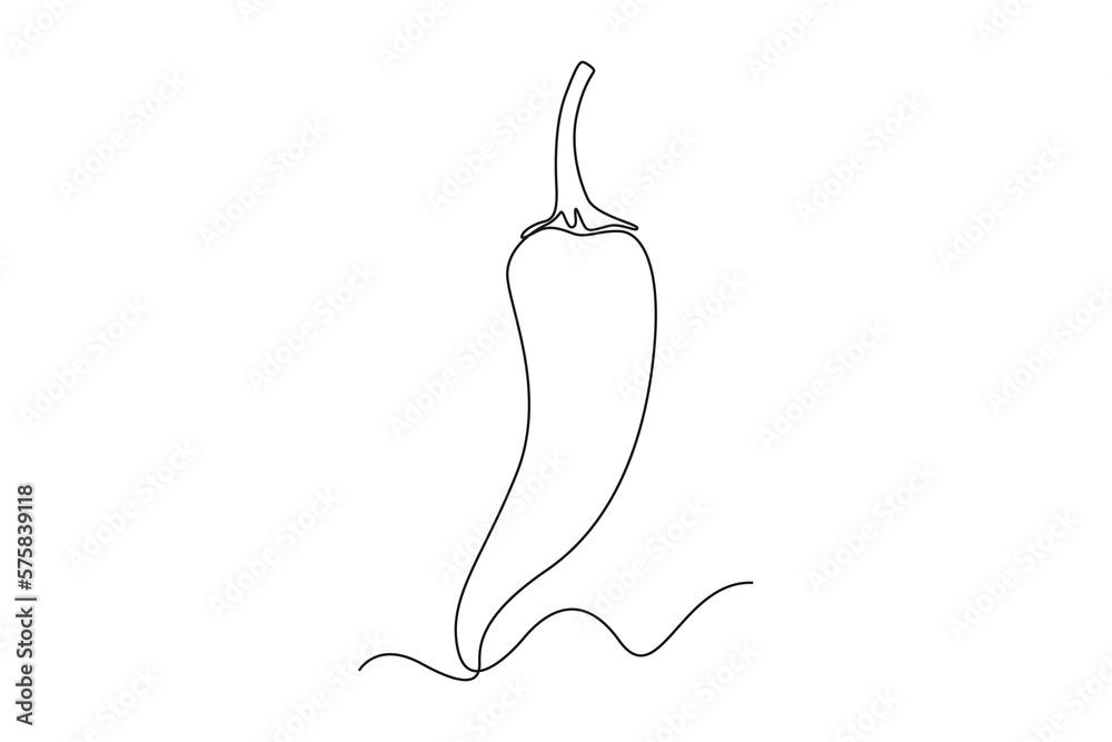 Single one line drawing chili. Vegetable concept. Continuous line draw ...