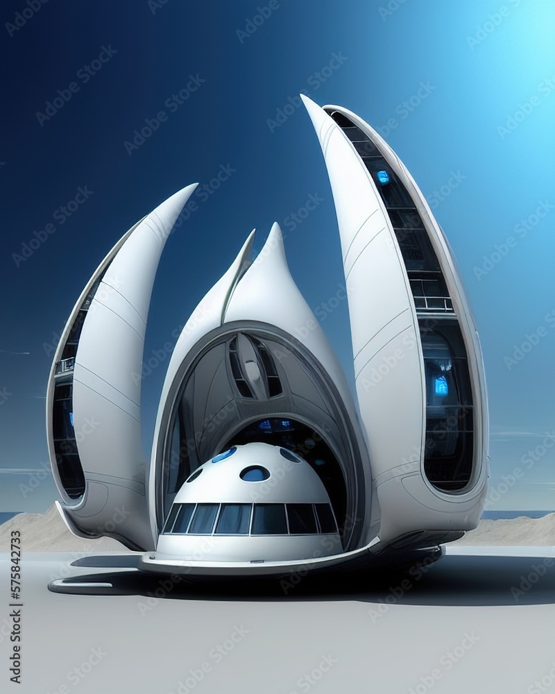 Single futuristic building with unique contemporary design of two sail ...