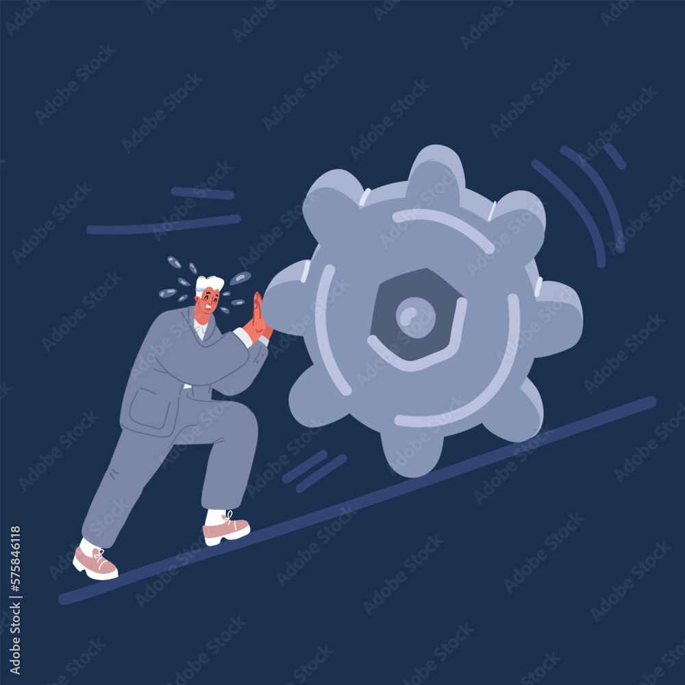 Cartoon vector illustration of rolling gear up. Man rolling gear up ...