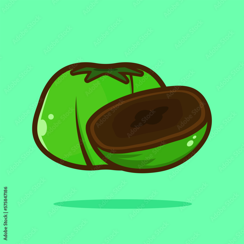 Black Sapote Flat Cartoon Icon. Fruit Icon Concept Isolated Premium ...