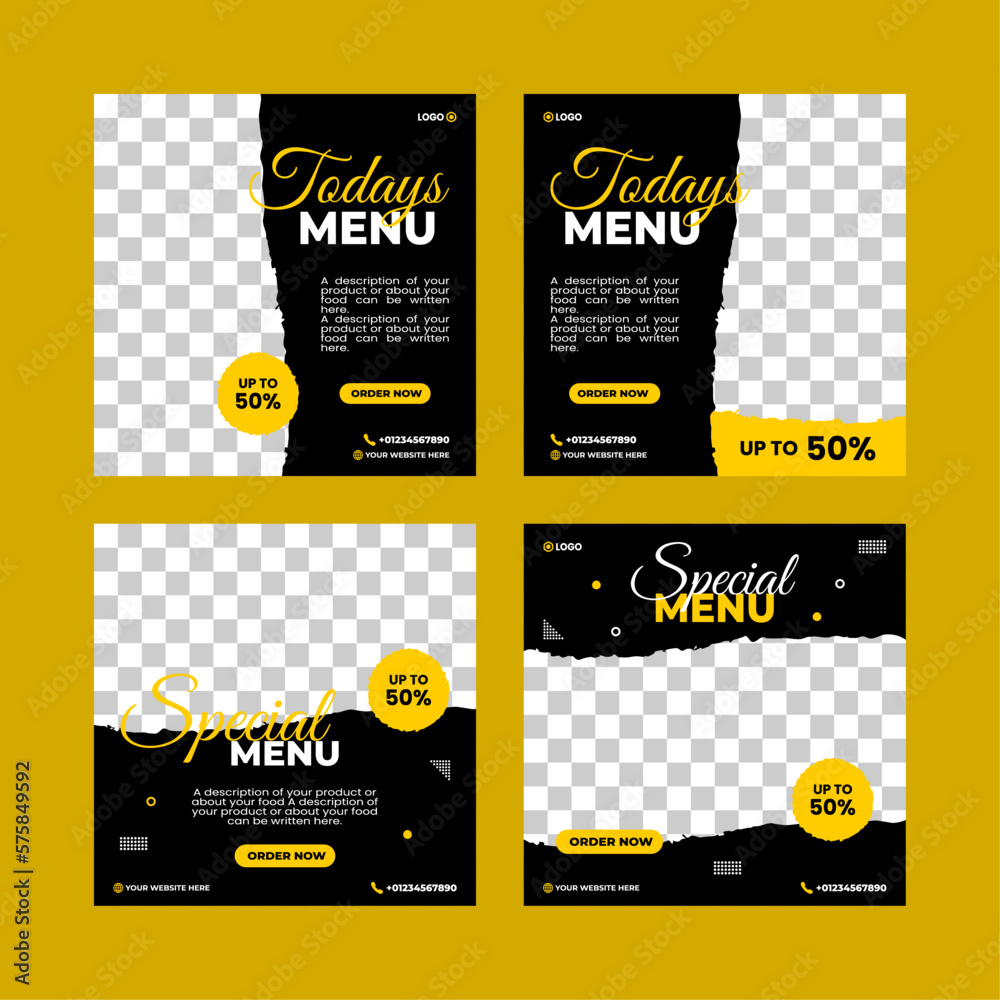 Foods social media post template with torn paper background. Food ...