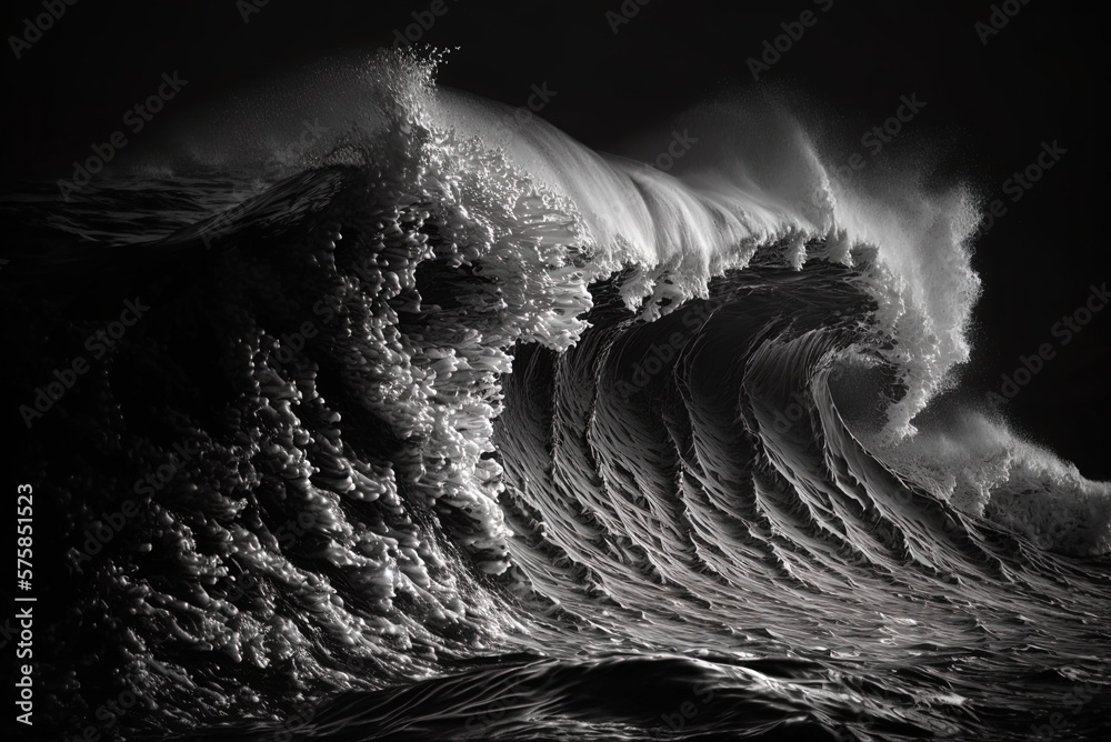 Small, choppy waves in a vertical black and white photo Generative AI ...