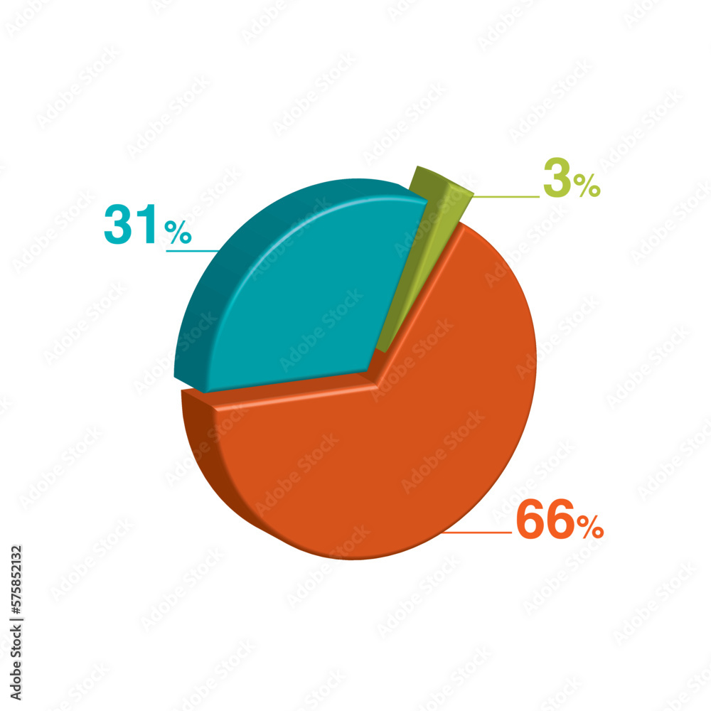 thirty one three sixty six 66 3 31 percent three part pie chart vector ...