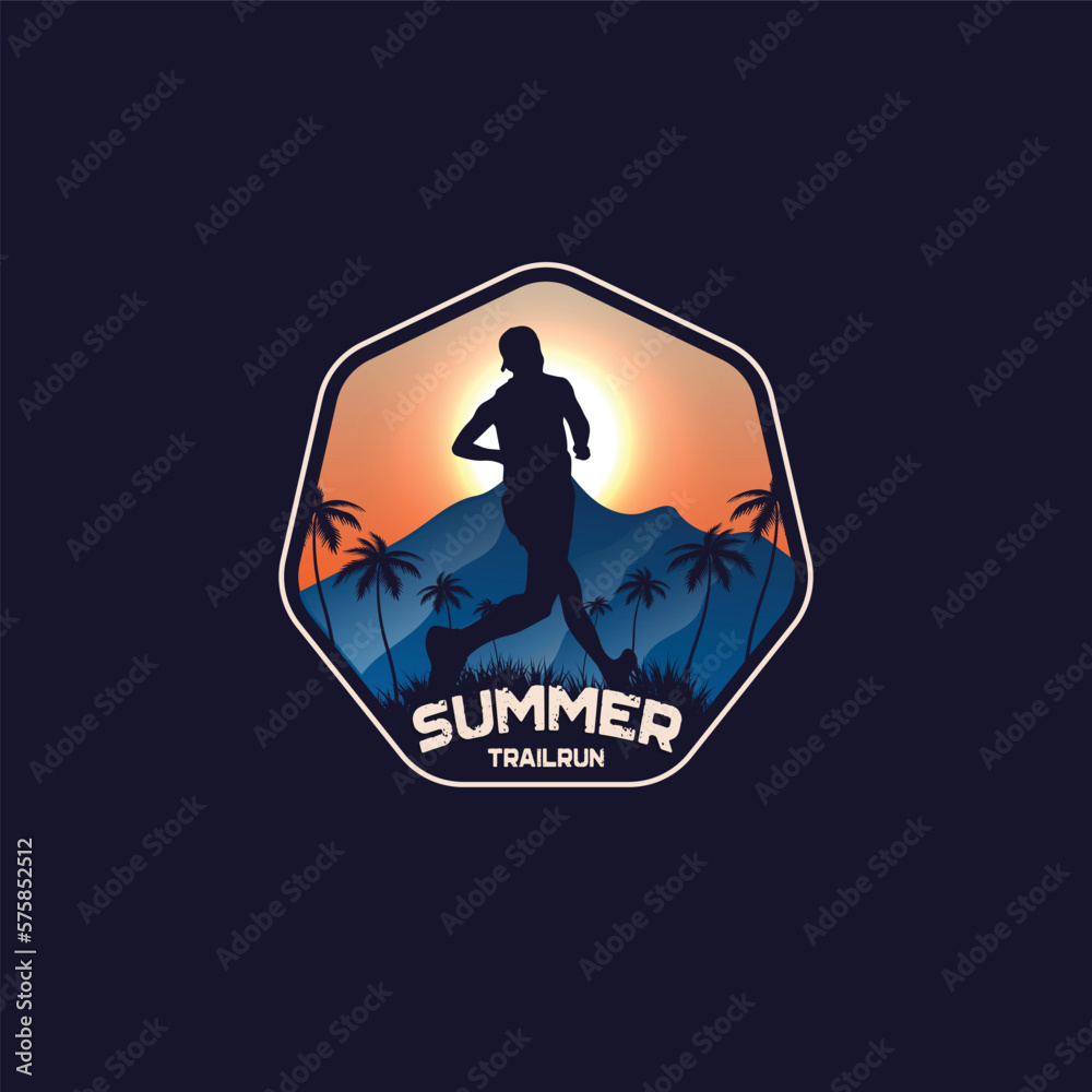 Summer Trail Run logo.Ultra Trail running logo vector illustration on ...