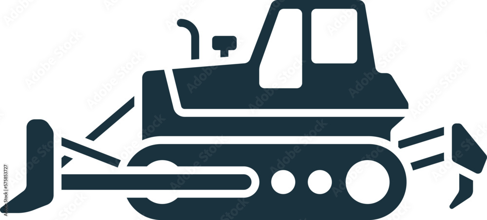 Bulldozer icon. Monochrome simple sign from construction instruments ...