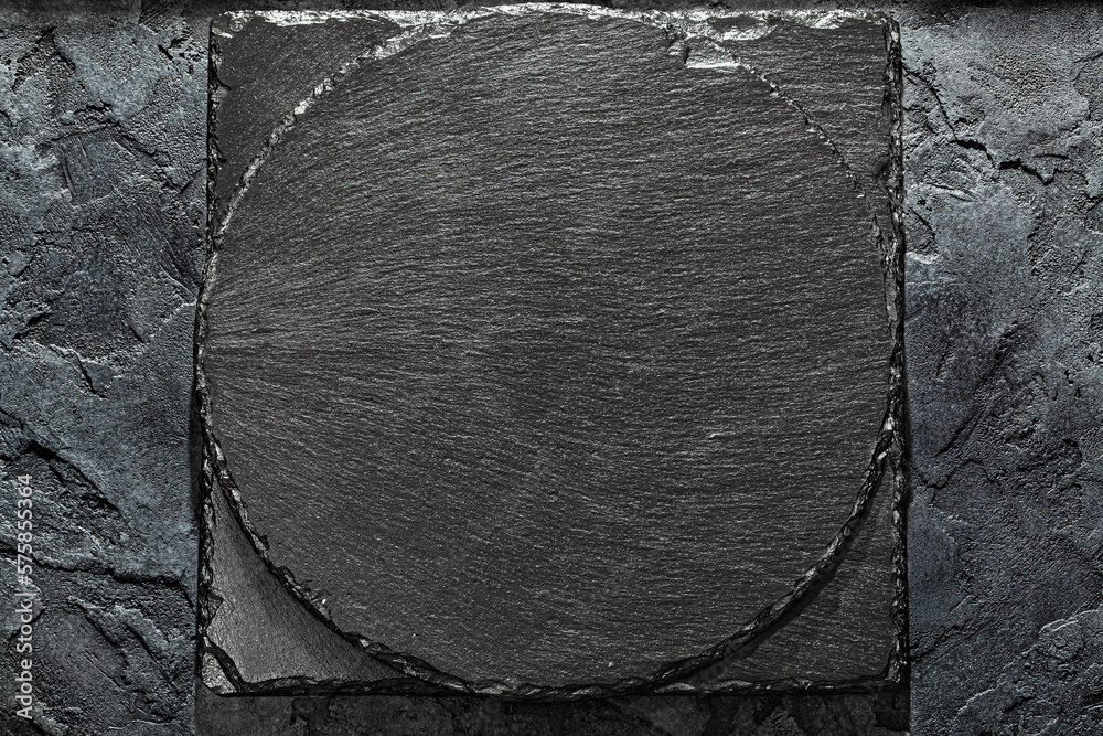 Black Slate Plate Round Shape On Square Mock Up For Suhi Bar Menu Stock ...