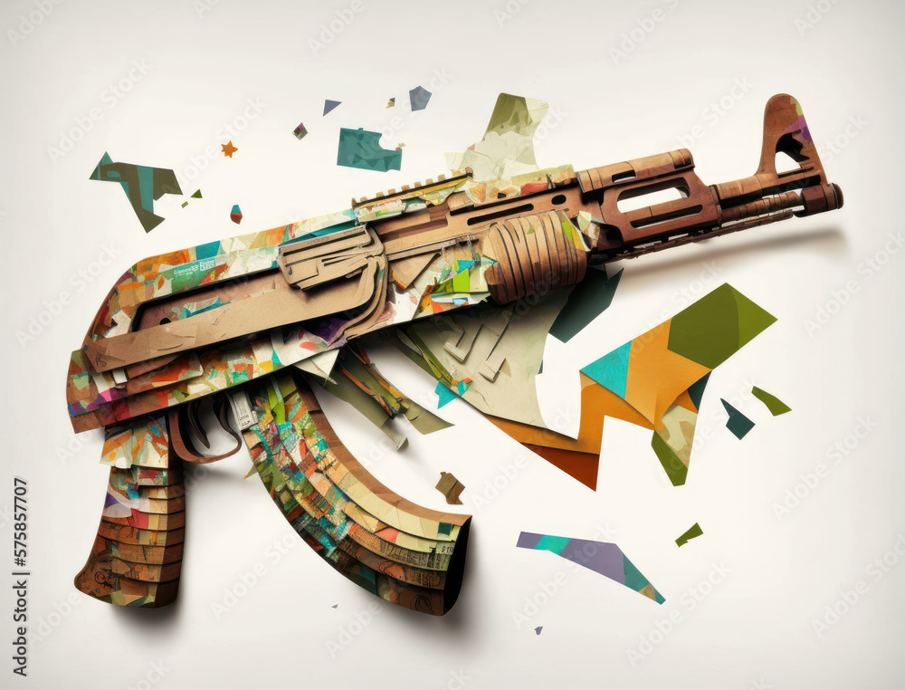 military machine gun madre from paper collage, Ai générative, Ai Stock ...