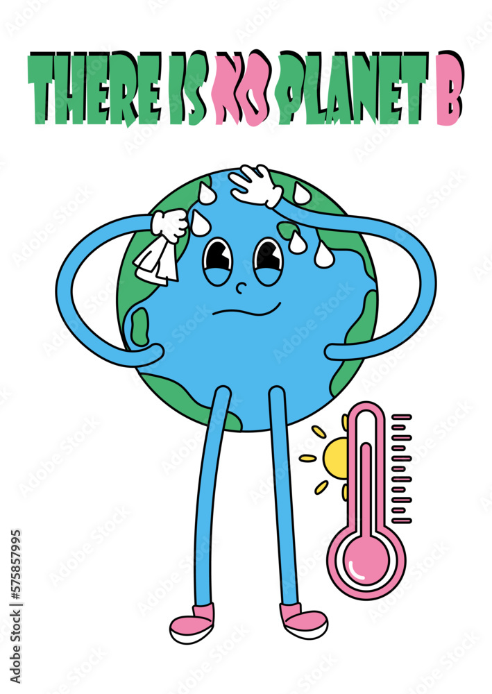 Earth day modern vintage and retro card with Earth globe character ...