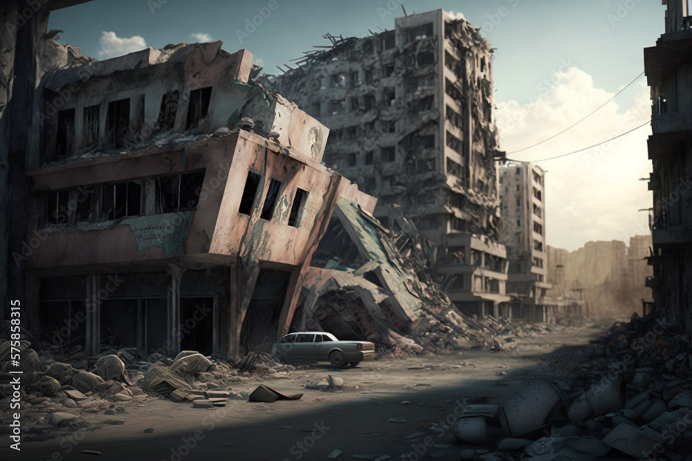 destroyed city buildings because_war, generative ai Stock Illustration ...