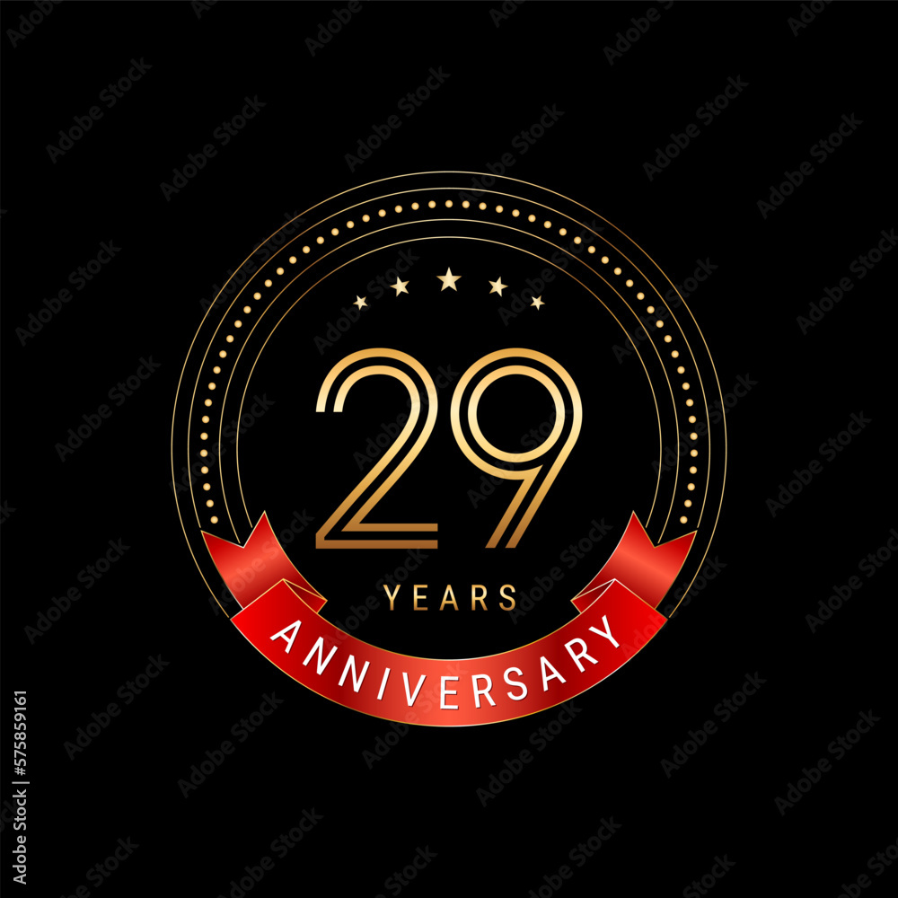 29th Anniversary. Anniversary logo design with golden number and red ...
