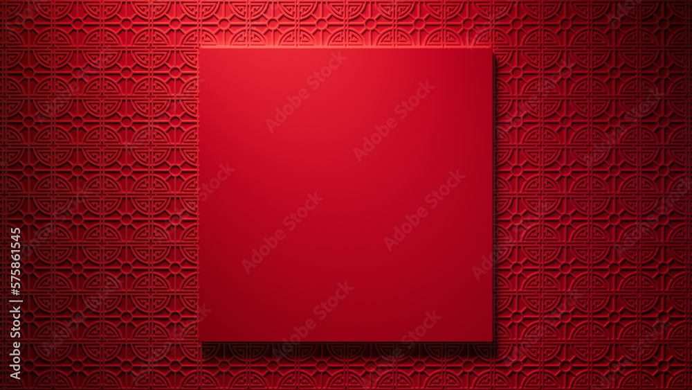 Chinese New Year Design Background, with Square Frame on 3D Pattern ...