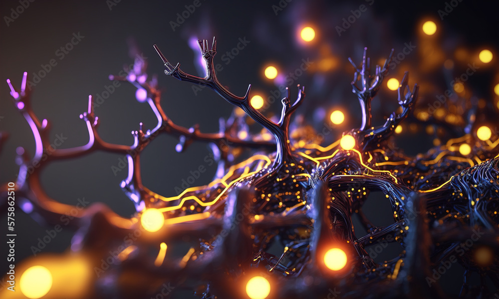 Glowing neural links network background. Illustration representing artificial intelligence ...