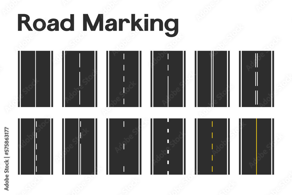 Horizontal road markings set, dividing lines vector illustration. Stock ...