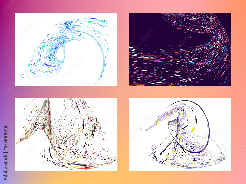 Multi-colored dust particles and debris, paint splashes, strokes are ...