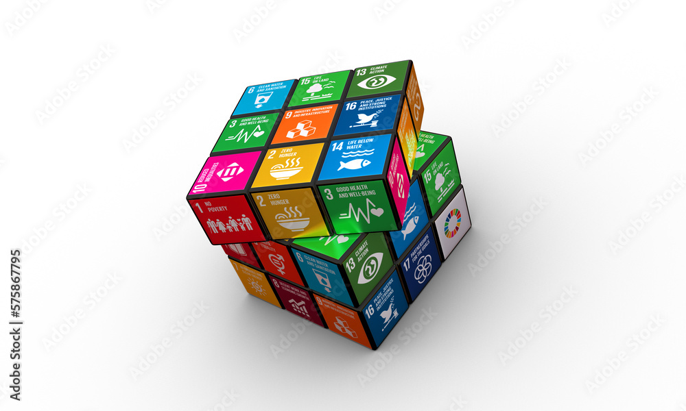 SDG Rubik's Cube. sustainable development goals 3D Rendering Rubik's ...