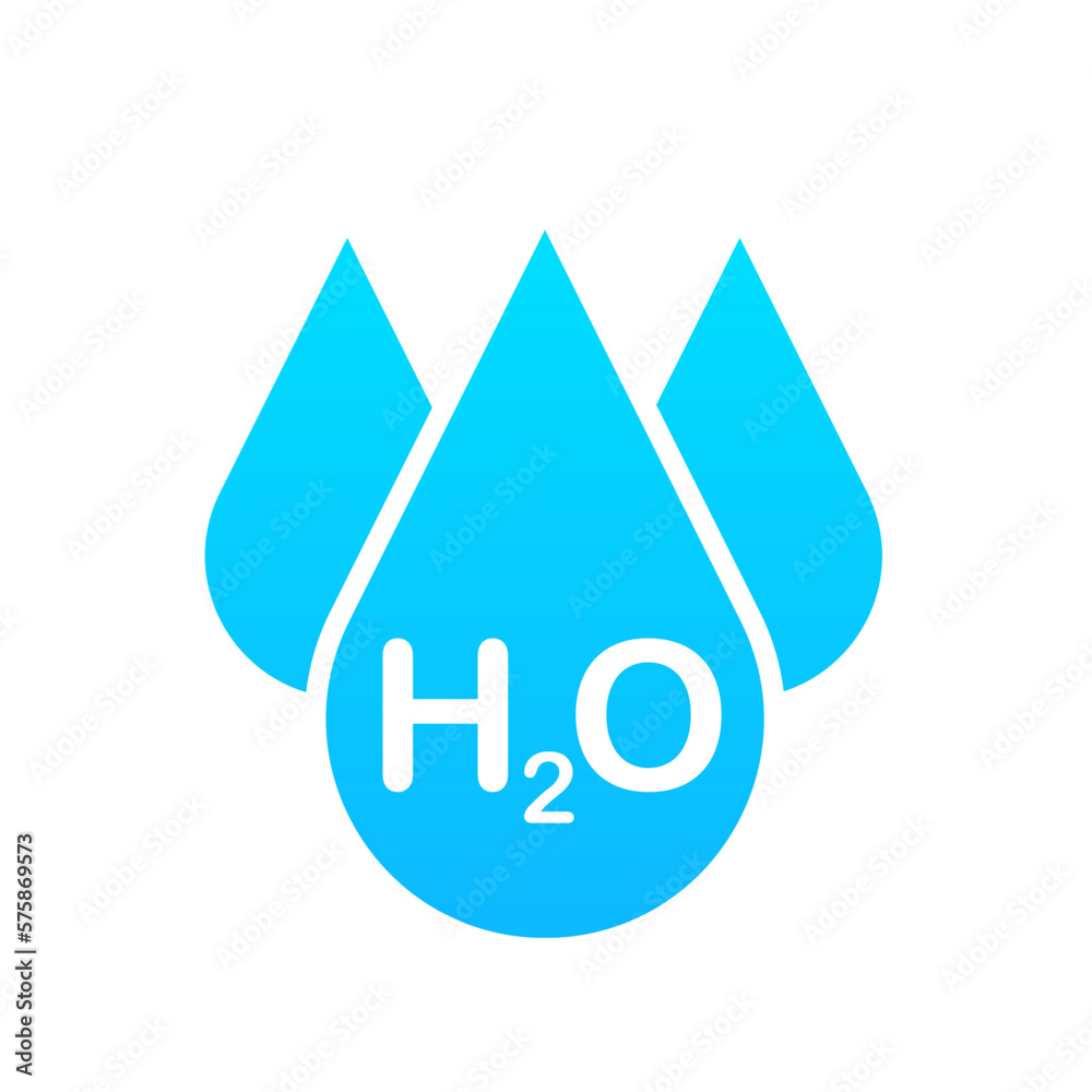 H2O text on liquid design background , greeting card or poster. Water ...