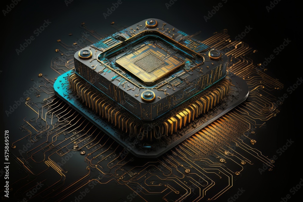 ภาพประกอบสต็อก Central computer processors CPU on motherboard ...