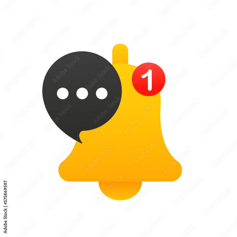 Notification message bell. One reminder notification. Banner template with empty copy space for ...