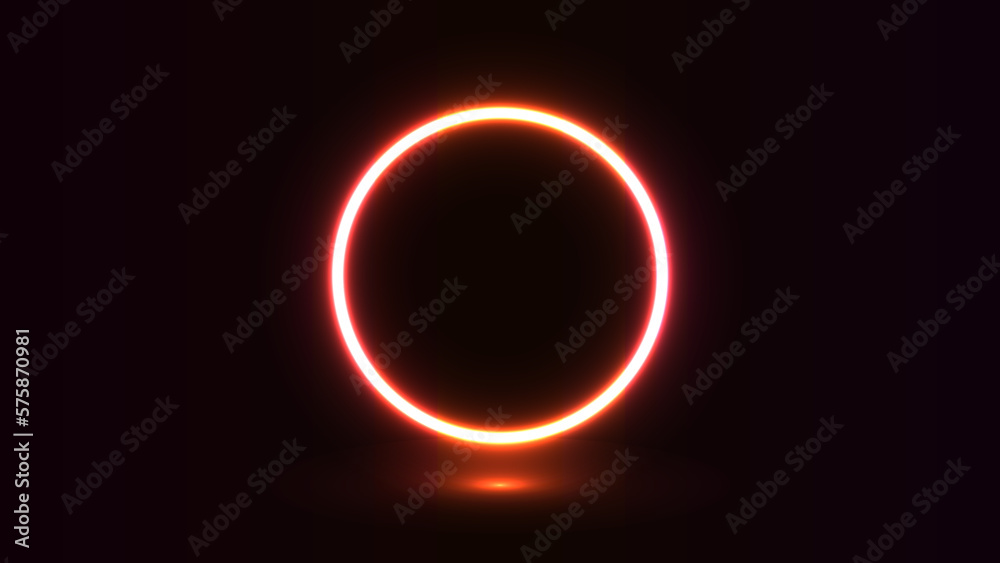 3d render, Abstract Circle Shape Neon Background, red neon round frame ...