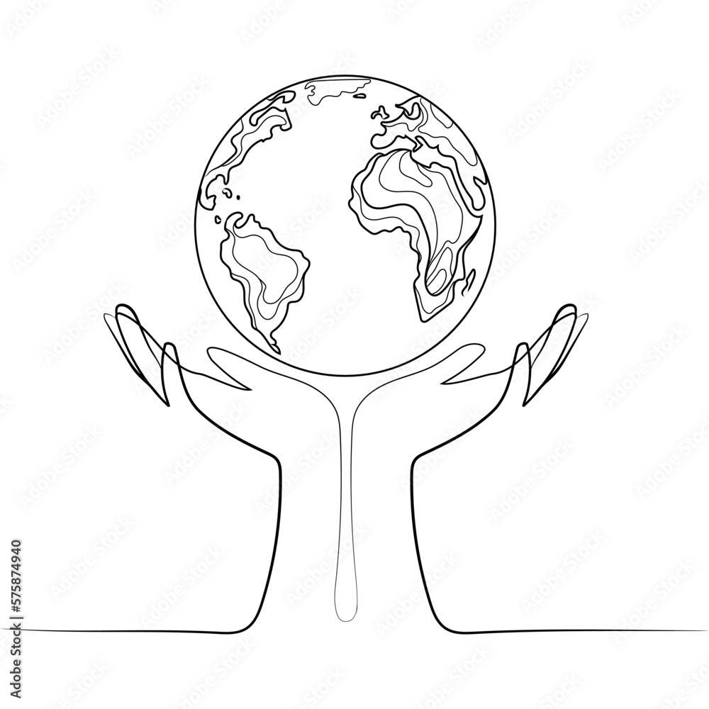 Obraz Planet earth in cupped human hands line art drawing sketch vector ... Obraz Planet earth in cupped human hands line art drawing sketch vector ...