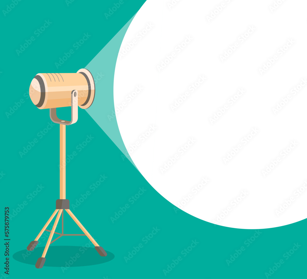 Detailed of light projector on a tripod with scattered rays. Cinema ...