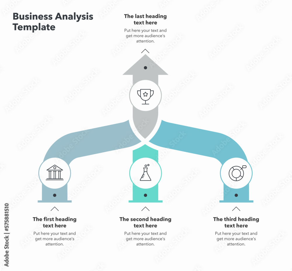 Flat infographic for business analysis with three converting level ...