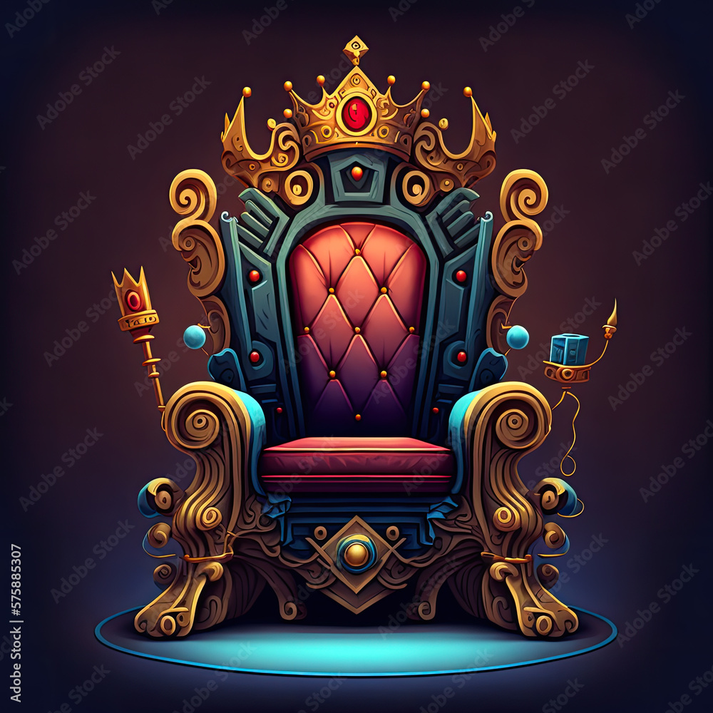 Royal throne king ruler fairytale armchair in game design cartoon flat ...