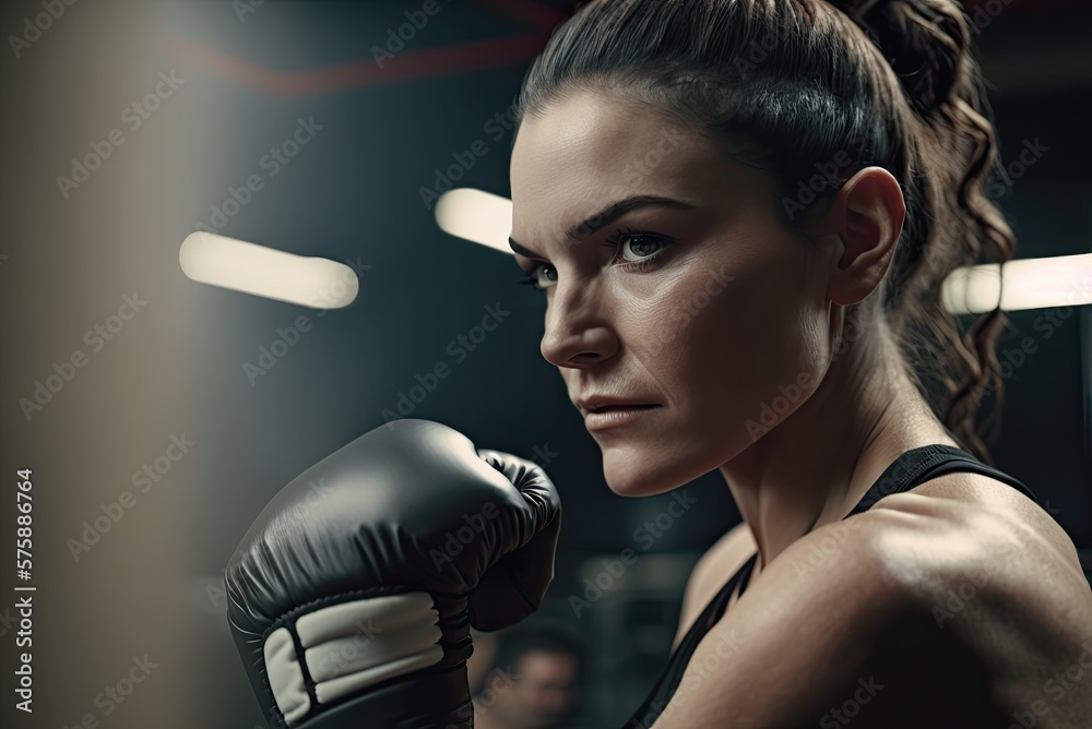 Female boxer training inside a boxing ring. Ai generative. ilustración ...