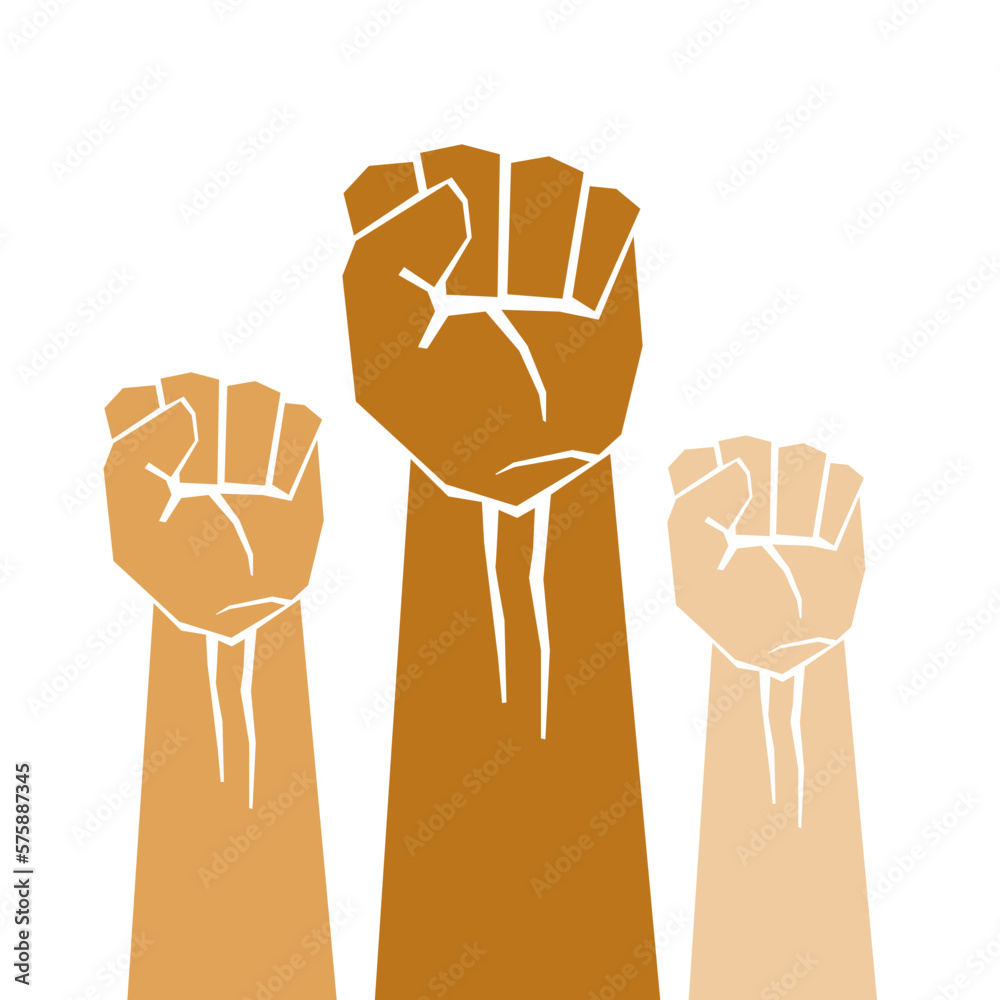 Clenched fist held in protest. Raised fists resistance. Raised fist as ...