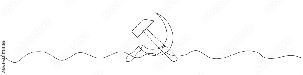Continuous linear drawing of hammer and sickle. Single line drawing of ...