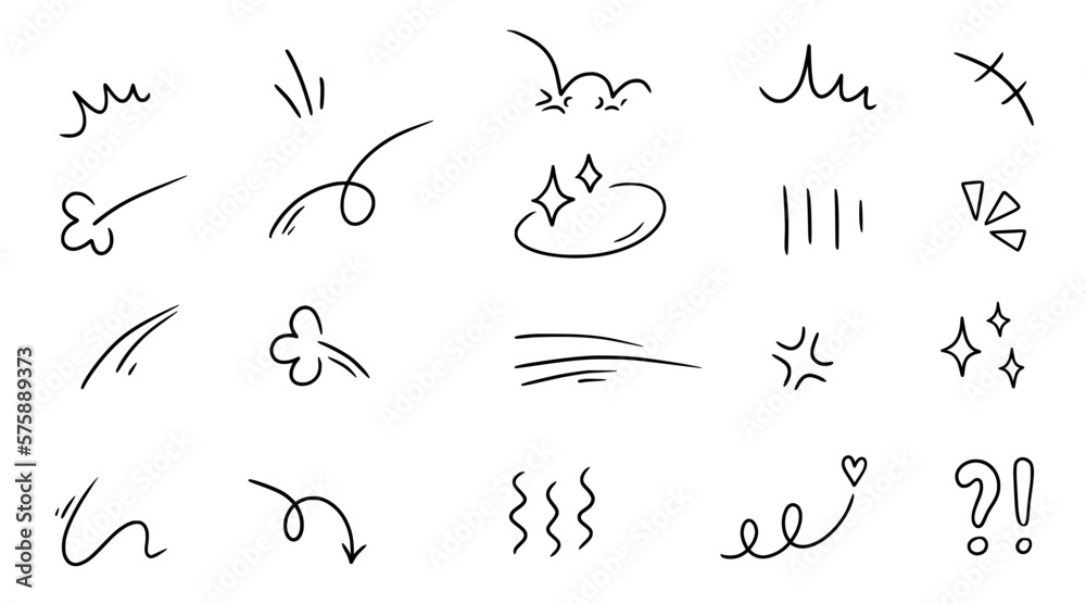 Line movement element, emotion effect decoration icon. Hand drawn ...