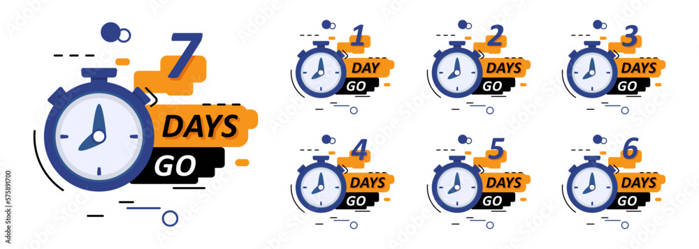 Vetor de Countdown announcement message days to go with stopwatch in a ...