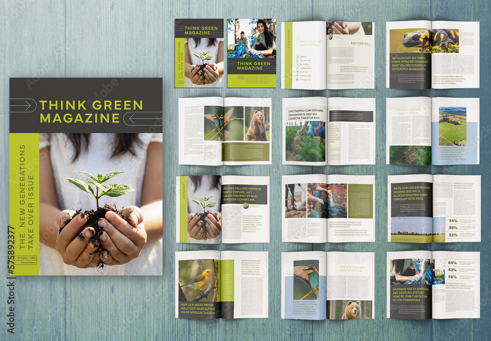 Letter Magazine Think Green Layout Stock Template | Adobe Stock