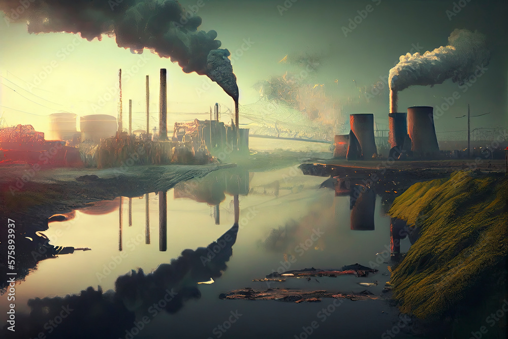 Earth destroyed by pollution. Global catastrophe concept (greenhouse effect, global warming are ...