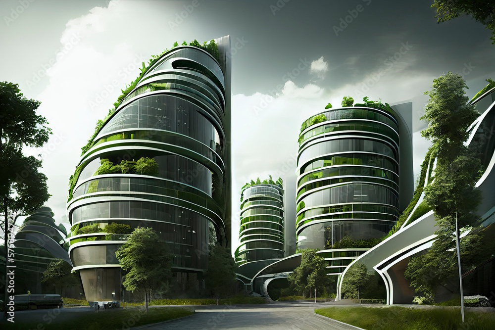 Modern city architecture often features large, open spaces, and uses ...