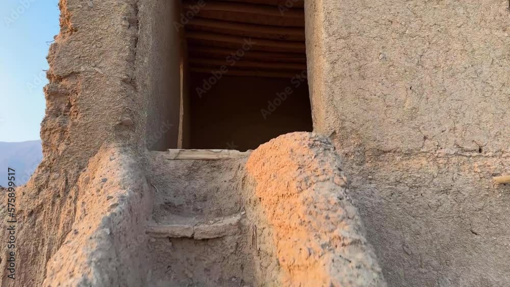 Walk up the stairs in a clay traditional mud handmade staircase ...