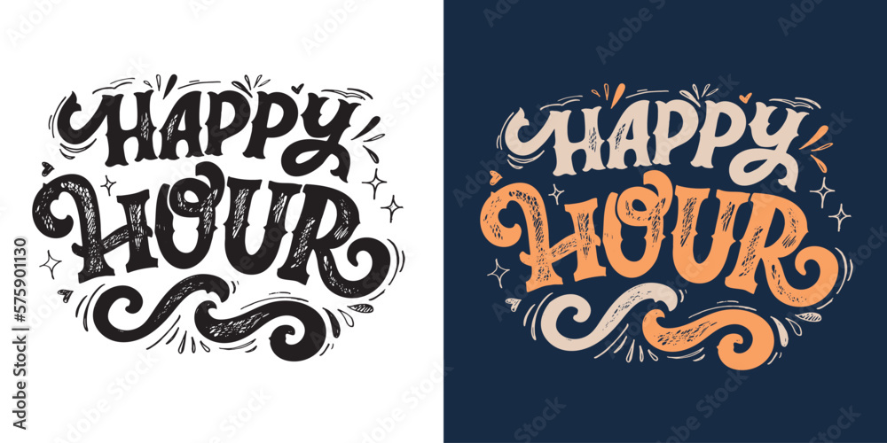 Happy hour - cute hand drawn sale banner lettering art. Sale web ...