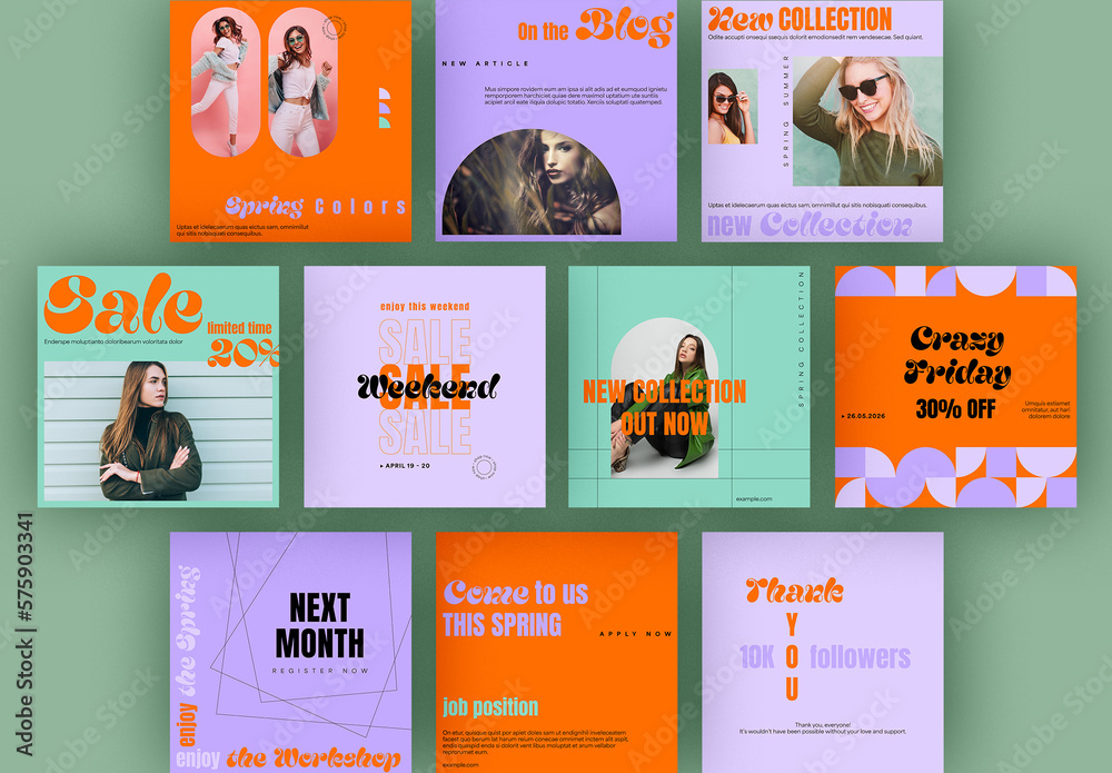 Social Media Layout Set in Vibrant Colors Stock Template | Adobe Stock