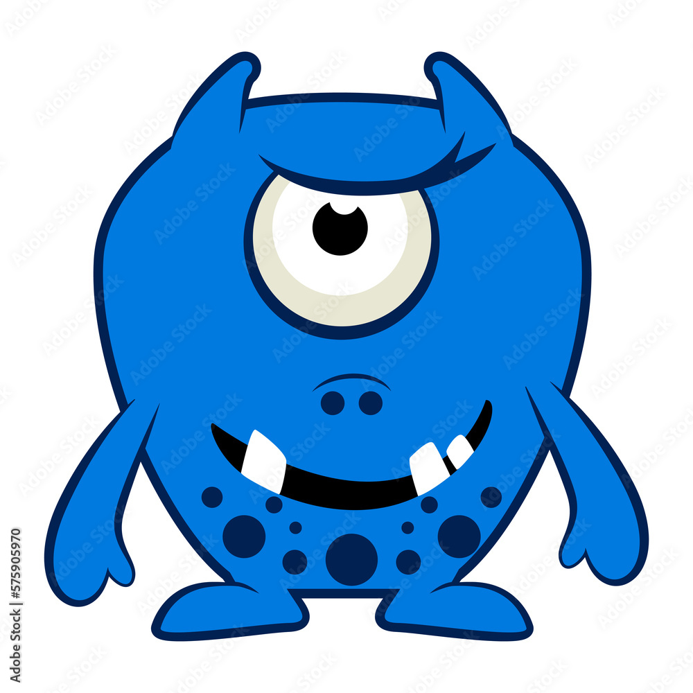 Cartoon blue monster. Halloween illustration of blue monster. Baby ...