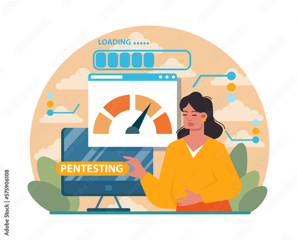 Ethical hacker. Character conducting a security penetration test. White ...