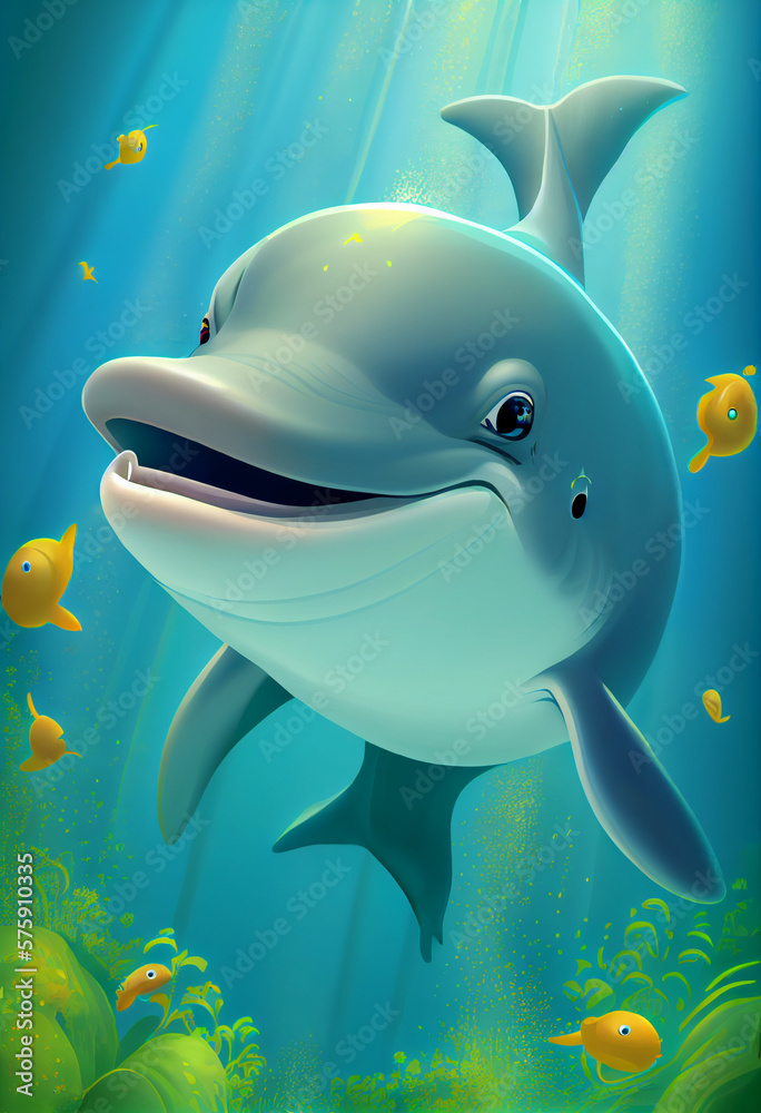 Cute cartoon style dolphin. AI generated Stock Illustration | Adobe Stock