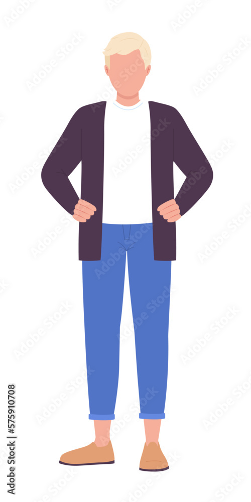 Blond man in casual clothes in confident pose semi flat color vector ...