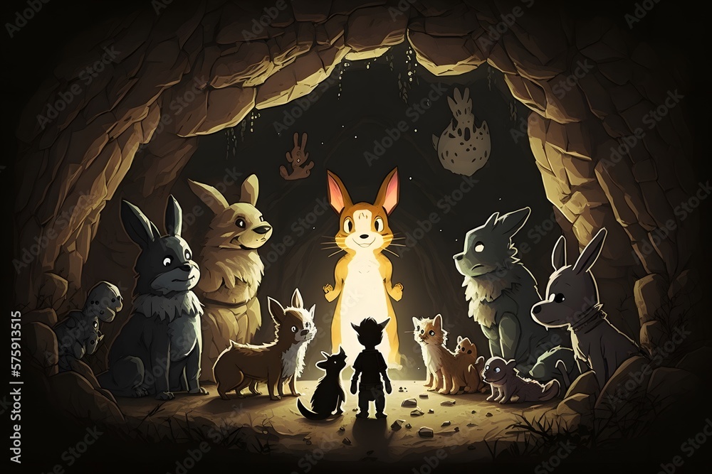 animals in cave created using AI Generative Technology Stock ...