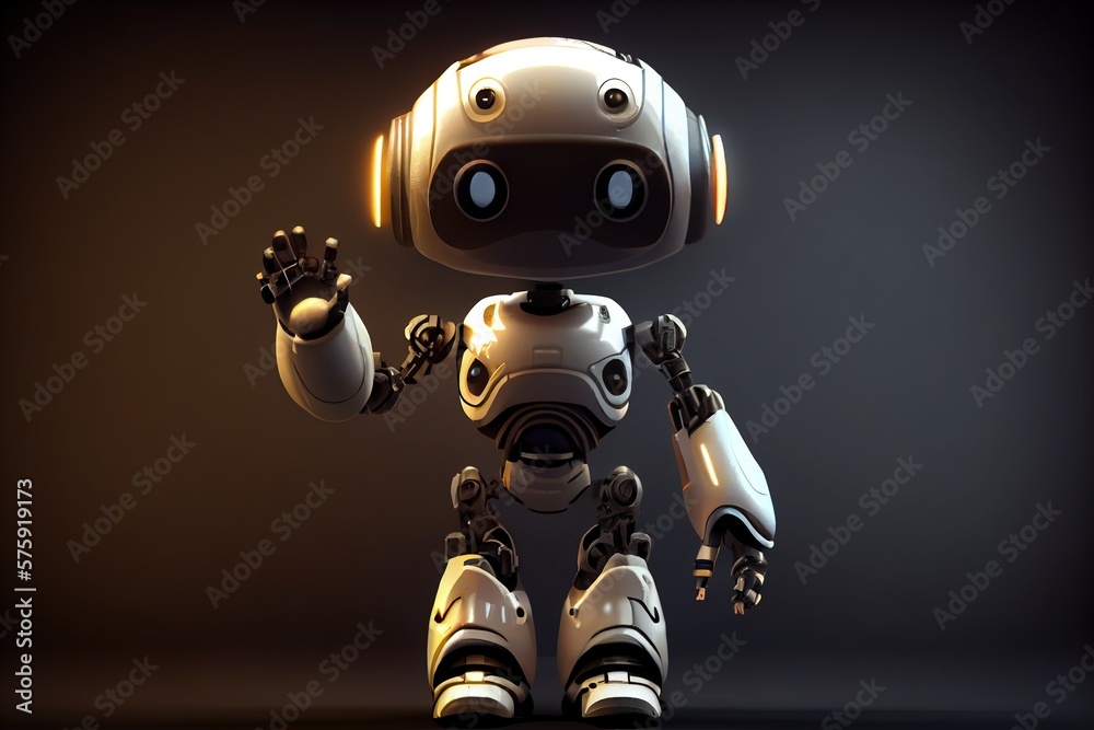 3d Cute humanoid robot waving hello over dark background. Generative AI ...