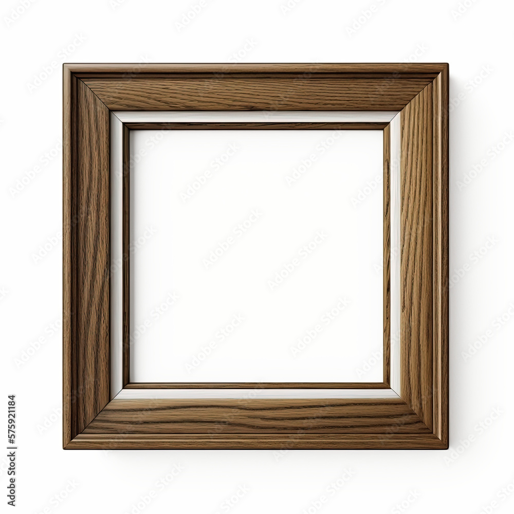 Wooden square frame for photos, pictures. Brown mockup, inner white ...