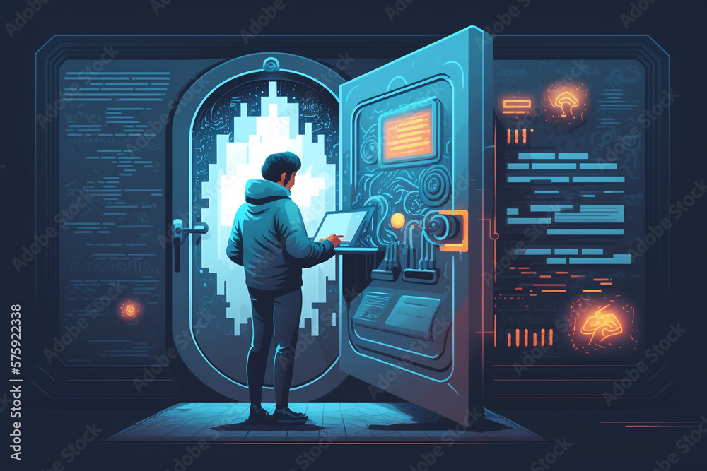 Illustration of a person typing in a password or code to unlock a ...