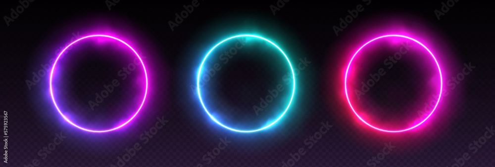 Gradient neon circle frames with smoke, led borders with mist effect ...